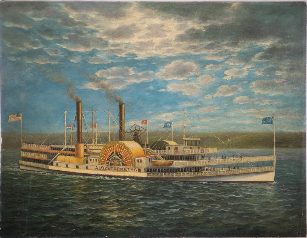 Lot 13: Oil of Paddlewheel Steamboat – Willis Henry Auctions, Inc.